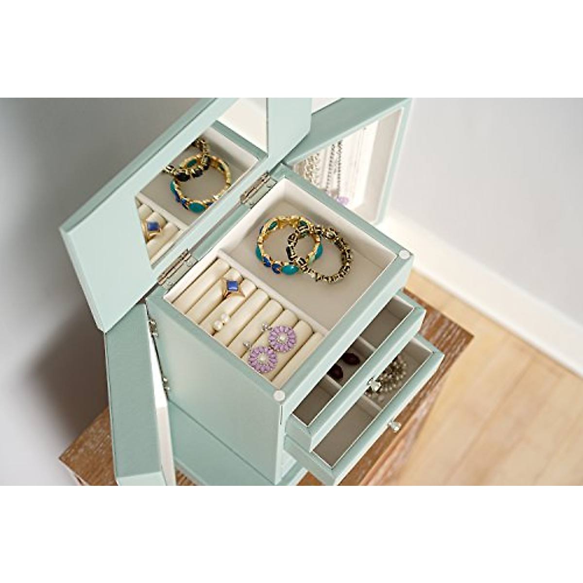 Hives & Honey Layla Blue Jewelry Box, Jewelry Organizer, Mirror Jewelry Chest