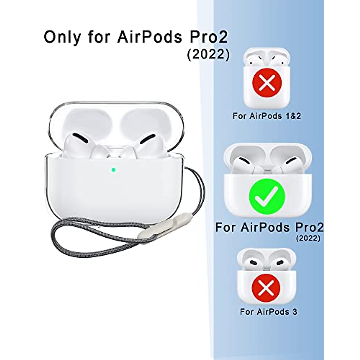 12in1 Clear AirPod Pro 2 Case Transparent Soft TPU Protective Cover Skin Accessories Set Kit, Crystal Case for Apple AirPod Pro 2nd Generation Clear Case Transparent w/Hand Strap New 2022