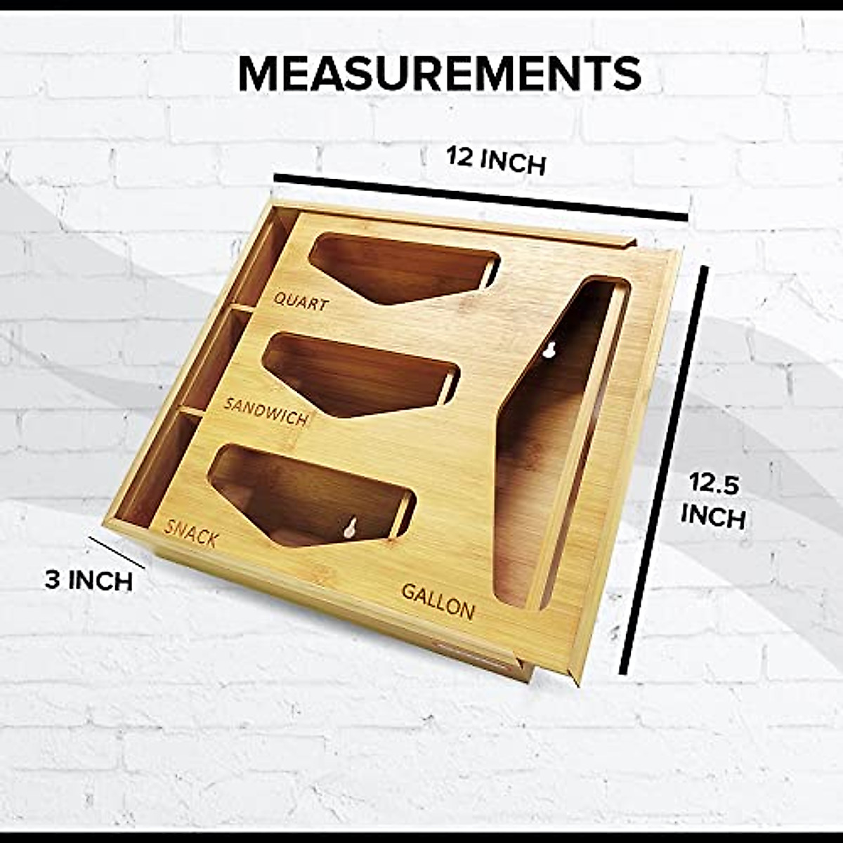 AHCHAK Ziplock Bag Organizer, Kitchen Drawer Organizer, Drawer Divider for Snack, Sandwich & Gallon Bags, Kitchen Organizer, Natural Bamboo Sandwich Bag Organizer