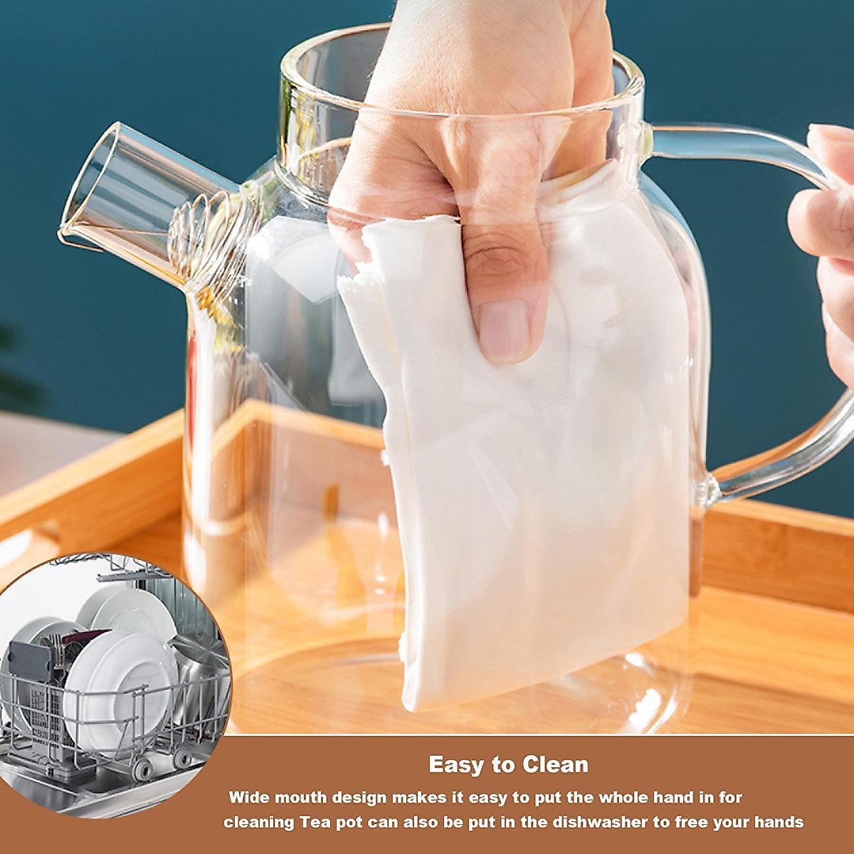 Nevfiro Glass Teapot with Removable Infuser, 1800ml/61OZ Tea Pot Stovetop Safe for Loose Leaf Tea & Blooming Tea, Tea Kettle with Gift Box or Women and Adult