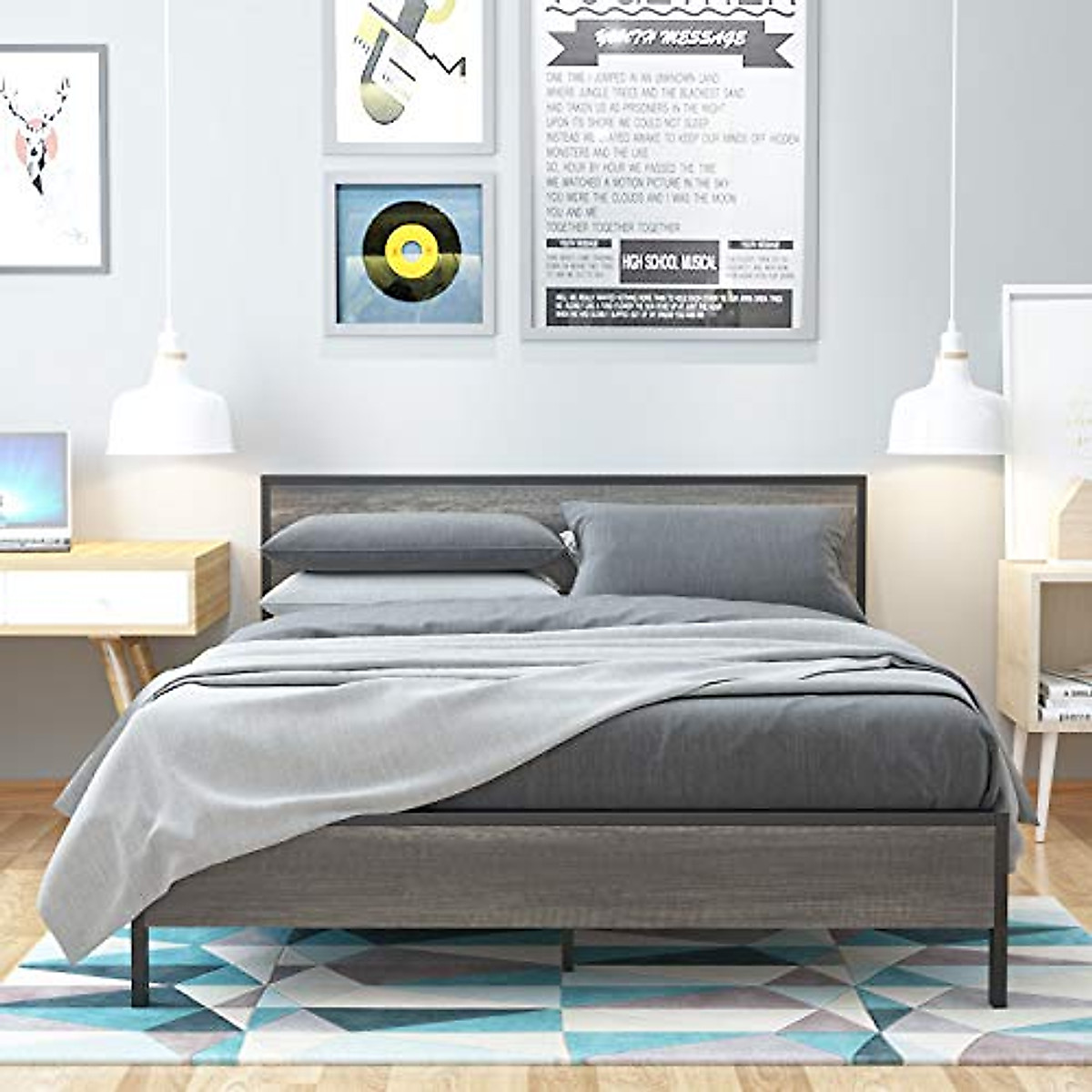 Weehom Metal Bed Frame Queen Size Bed with Lock Design Storage Bed Frame Mattress Foundation No Box Spring Needed/Under Bed Storage Black