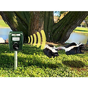 Broox 2023 Upgraded Solar Animal Repeller, Ultrasonic Repellent, Waterproof, Wireless, Motion Detection, LED Flashing Light, Dog, Cat Repellent, Squirrel, Raccoon, Skunk, Rabbit, Rodent, Fox, Deer