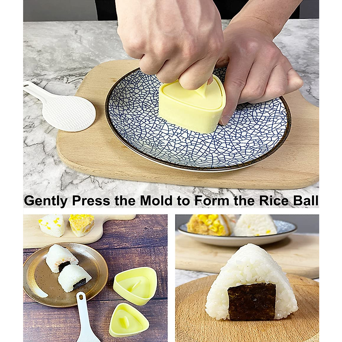 HiYi Triangle Onigiri Sushi Mold Press Molds Non Stick Sushi Making Kit 1 Each Large & Small DIY Rice Ball Maker Mold Sets, Sushi Bento Nori Seaweed Kitchen Rice Ball Mold DIY Kitchen Gadget, Pink