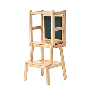 HOUCHICS Toddler Wooden Step Stool, Solid Birch Wooden Children Standing Tower, Helper of Kitchen Tower for Kitchen, Bathroom