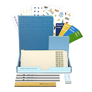 Blue Lake ECOLIFE Monthly & Weekly Life Planner Kit, Undated, Hardcover Journal 6x8, Blank Page Notebook, Stickers, Pencil Pouch, Bookmarks BLUE