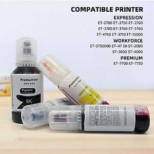 BJ-INK Compatible 502 T502 522 T522 Refill Ink Bottles Replacement for Ecotank ET-2750 ET-3750 ET-4750 ET-2760 ET-3760 ET-4760 ET-2700 ET-3700 ET-3710 ET-15000 ST-2000 ST-3000 ST-4000-4 Pack