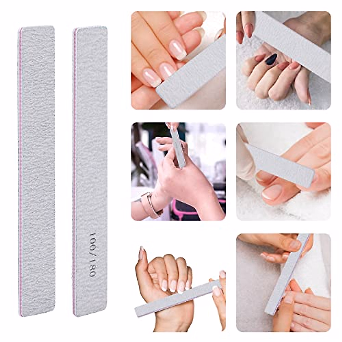 25 Pcs Nail Files for Acrylic Nails and 50 Pcs Purple Mini Buffer Block File, 100/180 Grit Nail Buffer Double Sides Emery Boards Fingernail Files
