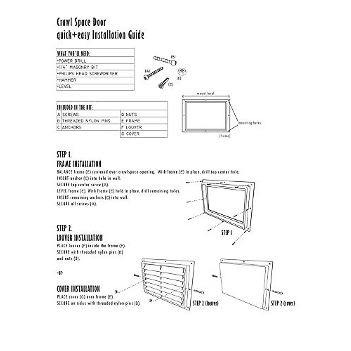Crawl Space Access Door - Read Instructions Prior to Ordering (Black, for 20" Height x 32" Width Openings)