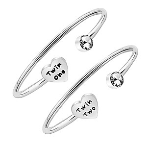 Gzrlyf Twin Cuff Bracelets Twin One Twin Two Jewelry Twin Gifts for Twins (Cuff Bracelet Set)