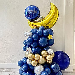 Twinkle Twinkle Little Star Party Decorations,127Pcs Navy Blue Balloon Garland Arch Kit,Blue White Gold Balloons Moon and Star Foil Balloons for Baby Shower Gender Reveal Birthday Party Decorations (Navy Blue)