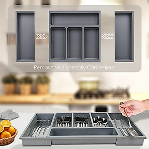 KAKUNM Adjustable Silverware Organizer | Cutlery Utensil Organizer Silverware Tray for Drawer Apartment Essentials, Convenient Flatware Kitchen Organization and Storage for Spoon Knife, Gray