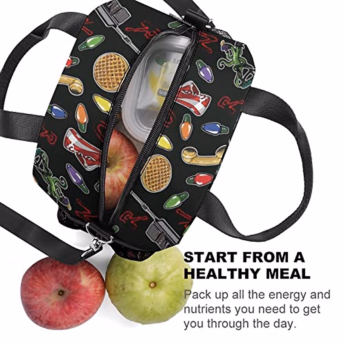 CHSSONG Insulated Lunch Bag Stranger ST Dinner Bag Lunch Box Leakproof Cooler Portable Handbag Reusable Thermal Tote Bag For School Office Picnic, ST-Black, 25.5x22.5x16.5cm(10x8.9x6.5inch)