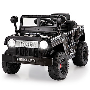 TOBBI 12V Off-Road Kids Ride On Car Truck, Battery Powered 4 Wheels Ride On Toys for Boys and Girls Aged 2-6 Years w/Horn, LED Lights, Portable Pull Rod, Double Open Doors, Orange