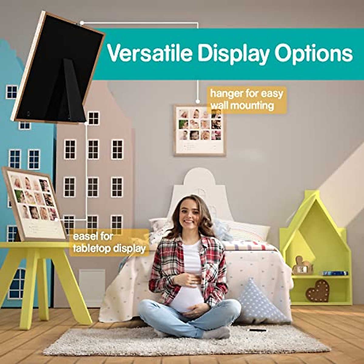 1Dino My First Year Baby Keepsake Picture Frame - 13.2"x 13.2" Rustic Wood Baby Frame Hold 12 Months Photo Inserts - Newborn Baby Registry, Shower Gift for Boys and Girls, Wall or Desk Nursery Decor