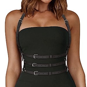 BODIY Women Fashion Leather Harness Belt Punk Waist Harness Belts Rave Body Accessories (Black)