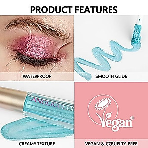 Anglicolor Glitter Eyeshadow Diamond, Liquid Eyeshadow Long-Lasting Quick-Dry, Lightweight Smooth, Shimmer Eyeshadow, Metals Gloss Sparkling Eyeliner Pen, Cosmetics Gift for Girls and Women