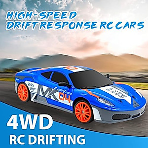 AGNEVE RC Drift Car 1:24 Scale RC Car with LED Lights Glow and Drifting Tires 2.4GHz Remote Control Car 4WD 14KM/h High-Speed RC Cars with 2 Rechargeable Batteries Boys Girls