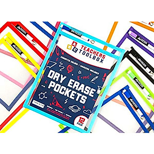 Dry Erase Pockets 12pc [10” x 13”] +Free PENS +Bonus 900 Downloadable Worksheets! Write and Wipe Reusable Plastic Sheet Protectors for Classroom Organization & Teaching Supplies by Teachers Toolbox