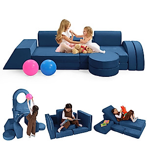 Fivetry 12PCS Modular Kids Play Couch, Child Sectional Sofa, Kids Floor Sofa for Playroom Fort Building, Convertible Foam and Floor Cushion for Boys and Girls