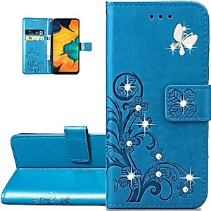 LEMAXELERS Galaxy Z Fold 2 5G Case Bling Diamond Clover Wallet Case with Card Slots Magnetic Flip Stand Premium PU Leather Shockproof Cover for Samsung Galaxy Z Fold 2 5G Diamond Clover Blue SD