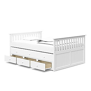 Storkcraft Marco Island Full Captain's Bed Full Twin Sized with Trundle, Bunk Bed Alternative, Great for Sleepovers, Underbed Storage/Organization, White