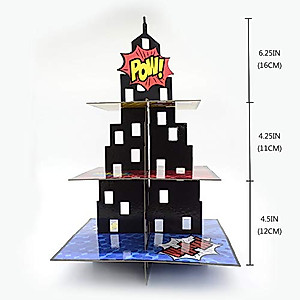 KALEFO Superhero Party Supplies Cake Stand 3 Tier Cupcake Stand Superhereo Party Favors Mini Cupcake Stand for Birthday Party Decorations