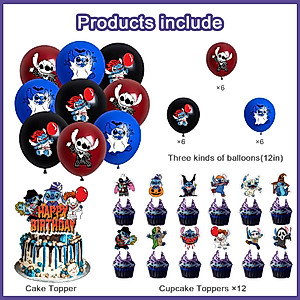 Stitch Halloween Birthday Party Decorations, Lilo Stitch Halloween Baby Shower Party Supplies Include Banner Balloon Cupcake Cake Toppers Halloween Baby Shower Decoration for Girls Boys