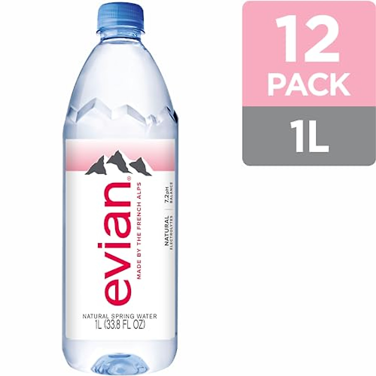evian Natural Spring Water, PH Balanced with Natural Electrolytes, 33.8fl oz./1L Bottles (pack of 12)