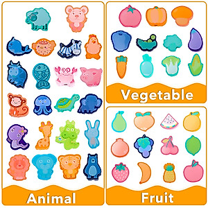 50PCS Wooden Lacing Beads,Animals Fruits Threading Beads Set,Wooden Preschool Learning Lacing Toys,Vegetable Stringing Toy,Montessori Educational Threading Toy for Toddlers 3 4 5 6 Year Old Boys Girls