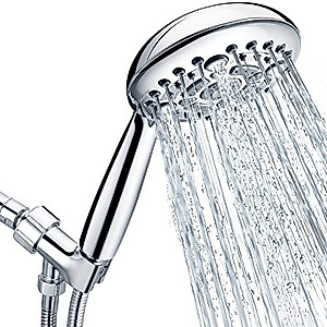 Shower Head, SR SUN RISE 6-Settings 5" High Pressure Handheld Shower Head Set with 2.45 Meter/96 Inch/ 8 FT Long Shower Hose and Shower Arm Mount with Brass Ball Joint,Chrome