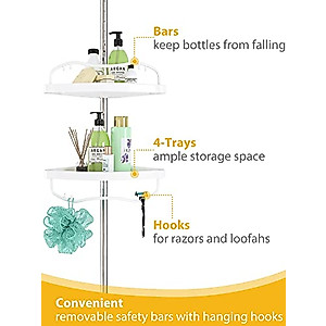 Corner Shower Caddy with Tension Pole and Rustproof Shelves