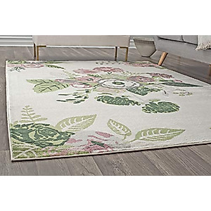 Rugs America Hanna VA40A Rose Garden Cream Floral Transitional Area Rug, 5'x7'