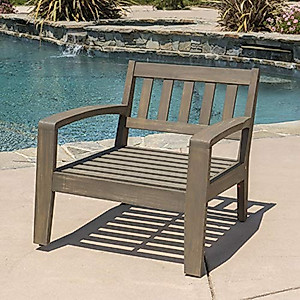Christopher Knight Home Grenada Outdoor Acacia Wood Club Chairs with Water Resistant Cushions, 4-Pcs Set, Grey Finish / Dark Grey