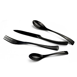 JANKNG 20-Piece 18/10 Stainless Steel Flatware Set Mirror Polishing Black, Serive for 4