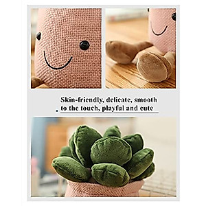 WUZHOU Tulip Plush Toy, 13.7" Flower Pot Stuffed Plushie Pillow Decoration, Soft Fluffy Toy Succulent Plants Friend Throw Pillow, Multicolor (Pink-Succulent)