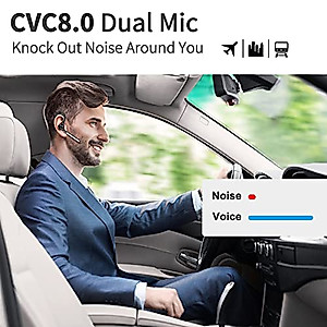 CONAMBO Bluetooth Headset V5.1, 16 Hrs HD Talktime CVC8.0 Dual Mic Noise Cancelling Hands Free Bluetooth Earpiece for Cell Phone iPhone Android Driving Business Office