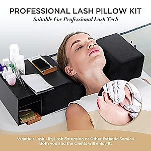 LASHVIEW Lash Pillow for Lash Extensions，Eyelash Extension Neck Pillow With Acrylic Shelf Organizer Stand, PU Leather Waterproof Lash Extension Grafting Pillow Makeup Tool Display Cabinet Shelves