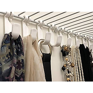 Snap on Hook, Box of 8 White Hooks for Accessories, Belts, Scarves, Clothes & Jewelry. Add-On Hook for Wire Shelves in Closets. Easy Installation in Back Against The Wall, Package of 8.