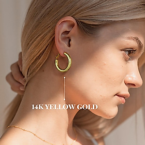 SHOWNII Chunky Gold Hoop Earrings, 14K Gold Plated Medium Chunky Tube Hoop Earrings for Women Lightweight Thick Hoops