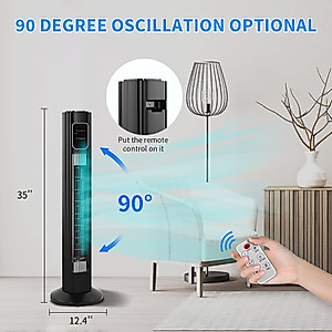 Antarctic Star Tower Fan Oscillating Fan Quiet Cooling Remote Control Powerful Standing 3 Speeds Wind Modes Bladeless Floor Fans Portable Bladeless Fan for Children Bedroom Home Office (Black, 35")
