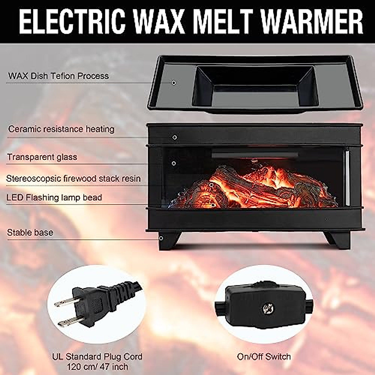 YSong Freestanding Flickering Fireplace Wax Warmer,Electric Wax Melt Warmer,Wax Warmer for Scented Wax Melts,Metal Wax Melter,Wax Burner Fragrance Warmer for Home Decor Office,Birthday Gifts for Women