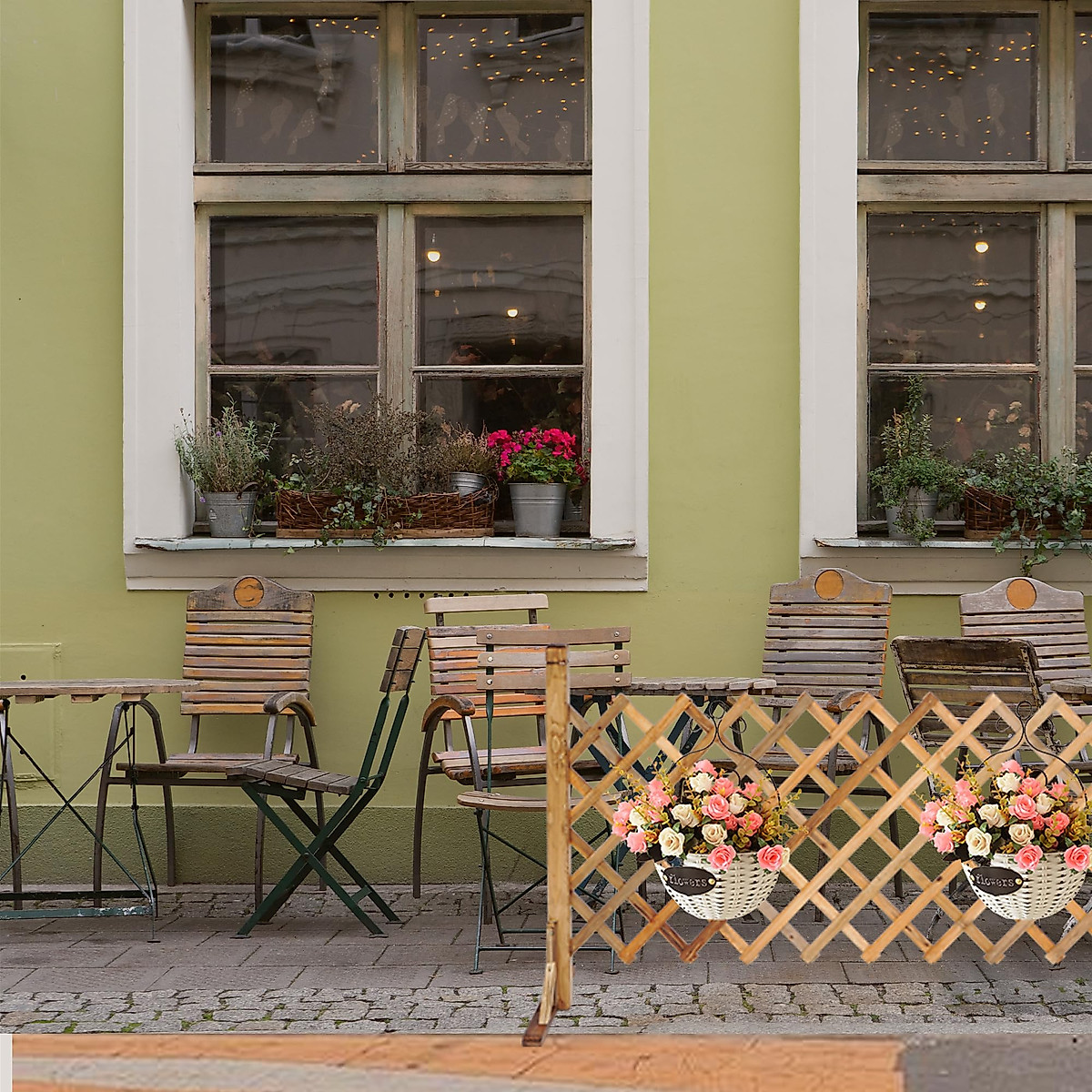 MYOYAY 2PCS Extendable Instant Fence Expandable Freestanding Wood Garden Trellis Fence Retractable Wooden Fence Gate Plant Screen for Home Yard Garden