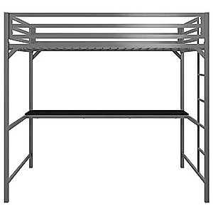 DHP Mabel Full Metal Loft Bed with Desk in Silver