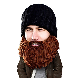 Beard Head Barbarian Vagabond Beanie - Original Handmade Knit Hat and Removable Brown Beard