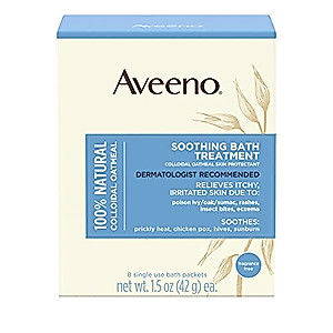 Aveeno Soothing Bath Treatment with 100% Natural Colloidal Oatmeal for Treatment & Relief of Dry, Itchy, Irritated Skin Due to Poison Ivy, Eczema, Sunburn, Rash, Insect Bites & Hives, 8 ct.