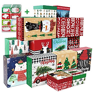 16 decorative Christmas Gift Wrap Boxes Bulk with Lids for Wrapping Extra Large Clothes and 80 Christmas Stickers(Assorted size for Shirts, Robes, Coats, Sweaters, clothing and xmas Holiday Present)