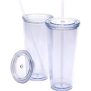 Zephyr Canyon 32oz Double Wall Plastic Tumblers with Lids and Straws | Extra Large Classic Travel Tumbler | 2 Pack Set of 2 | Clear Reusable Cups with Straws | BPA Free