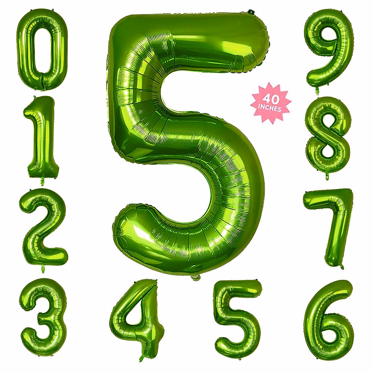 40 Inch Green Jumbo Digital Number Balloons 5 Huge Giant Balloons Foil Mylar Number Balloons for Birthday Party,Wedding, Bridal Shower Engagement