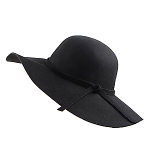 Urban CoCo Women's Foldable Wide Brim Felt Bowler Fedora Floopy Wool Hat (Black)
