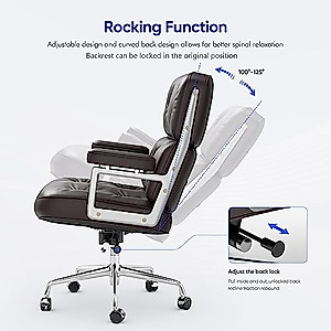 Rimdoc Padded Mid Back Office Chair with Armrest Big Desk Chair 350 Pounds Capacity, High Adjustable, Tilt and Forth, Heavy Duty Aluminum Alloy Frame, Lumbar Support, Genuine Leather, Brown